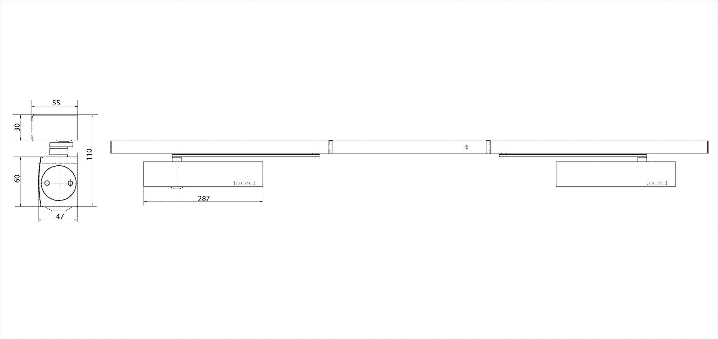 GEZE Türschließer TS 5000 R-ISM EN 2-6 mit R-Gleitschiene o.Montageplatte S.